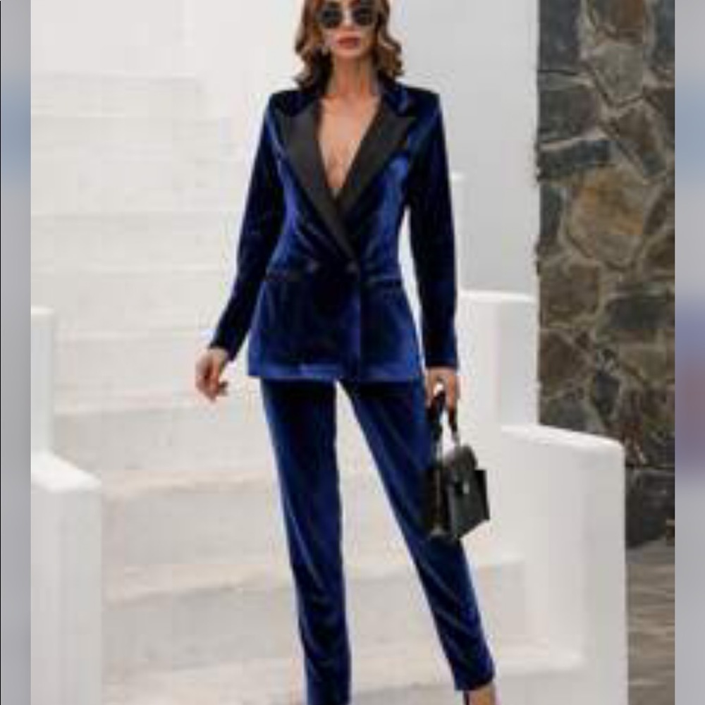 Blue Baddie Pantsuit Velour Velvet - Gem